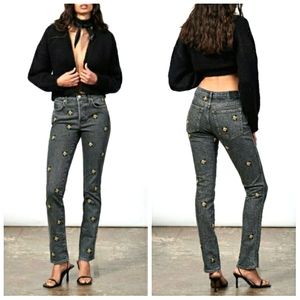 Zara | Jeans | New Zara Yellow Floral Embroidery Blackgray Full Length ...